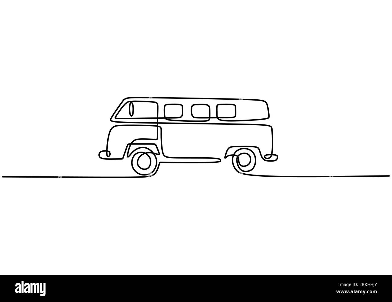 Continuous one single line drawing of vintage classical VW car. Old ...