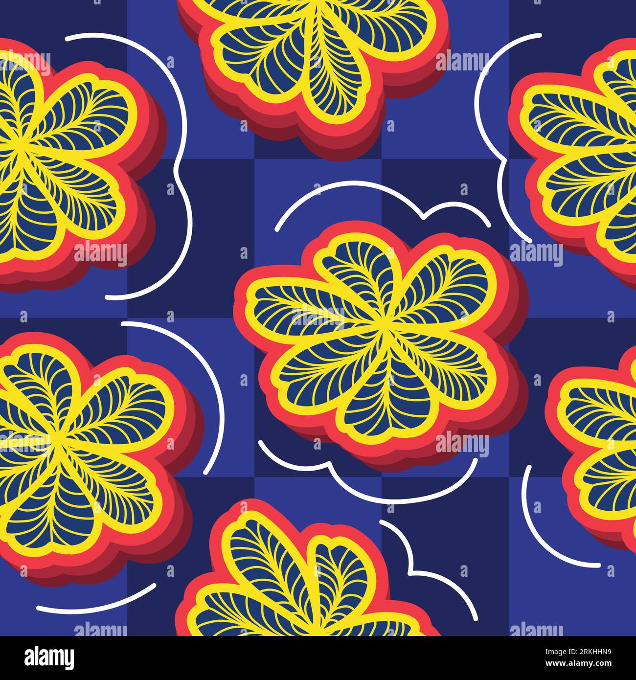 Seamless Floral Pattern in Retro 90s Style. Cute Botanical Contemporary ...