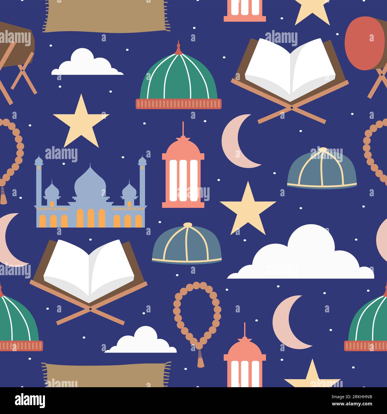 Happy Eid Mubarak. Ramadhan stuff seamless pattern isolated on navy ...