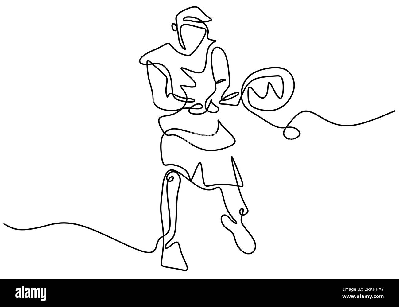 Continuous line drawing of man holding racket to playing tennis ...