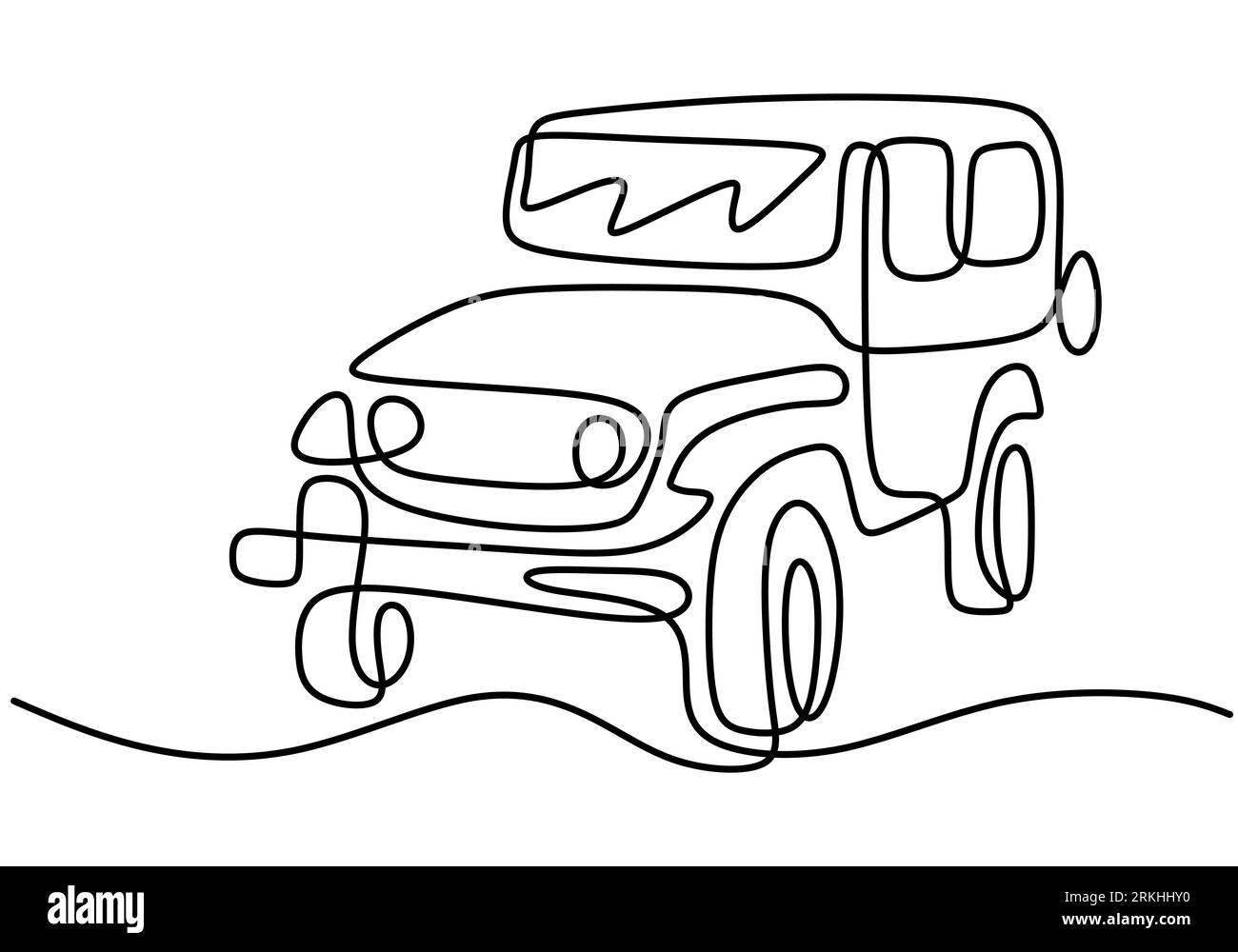 One continuous single hand drawn line of jeep wrangler car. Adventure ...