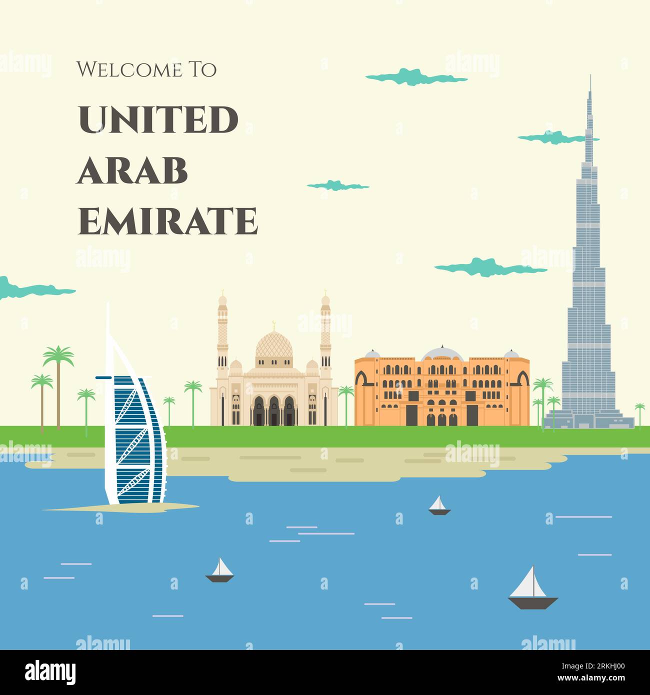 United Arab Emirates colorful flat style, vector illustration. Welcome ...