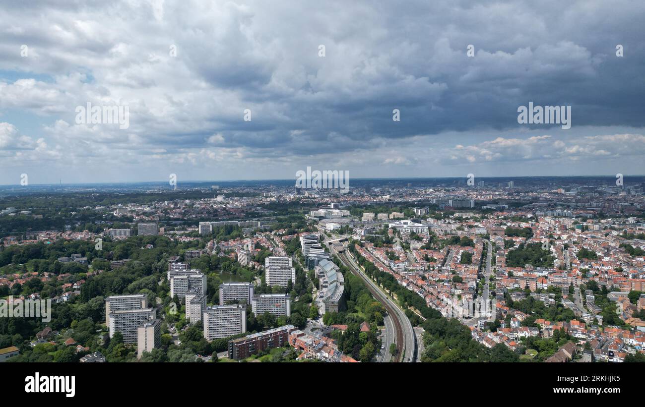 Aerial view of Brussels, Belgium, featuring a vivid landscape of ...