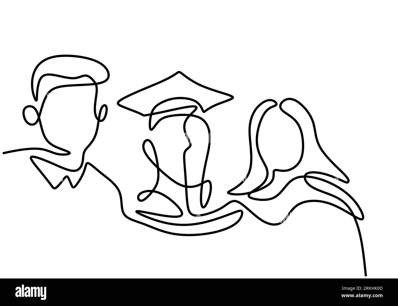 One continuous line drawing of graduation student. Happy student who is ...