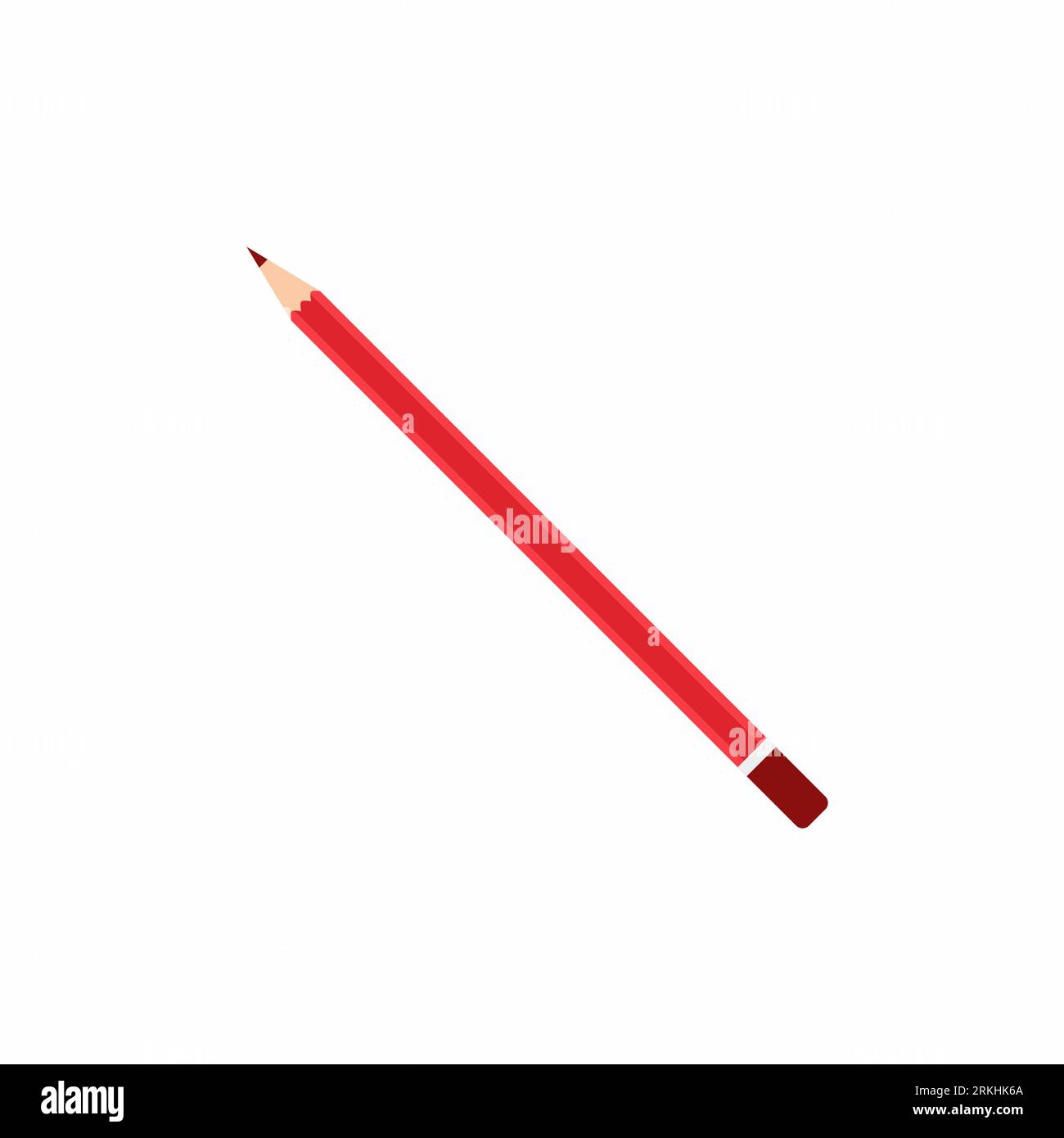 Red pencil flat design vector icon cartoon style. Drawing tools ...