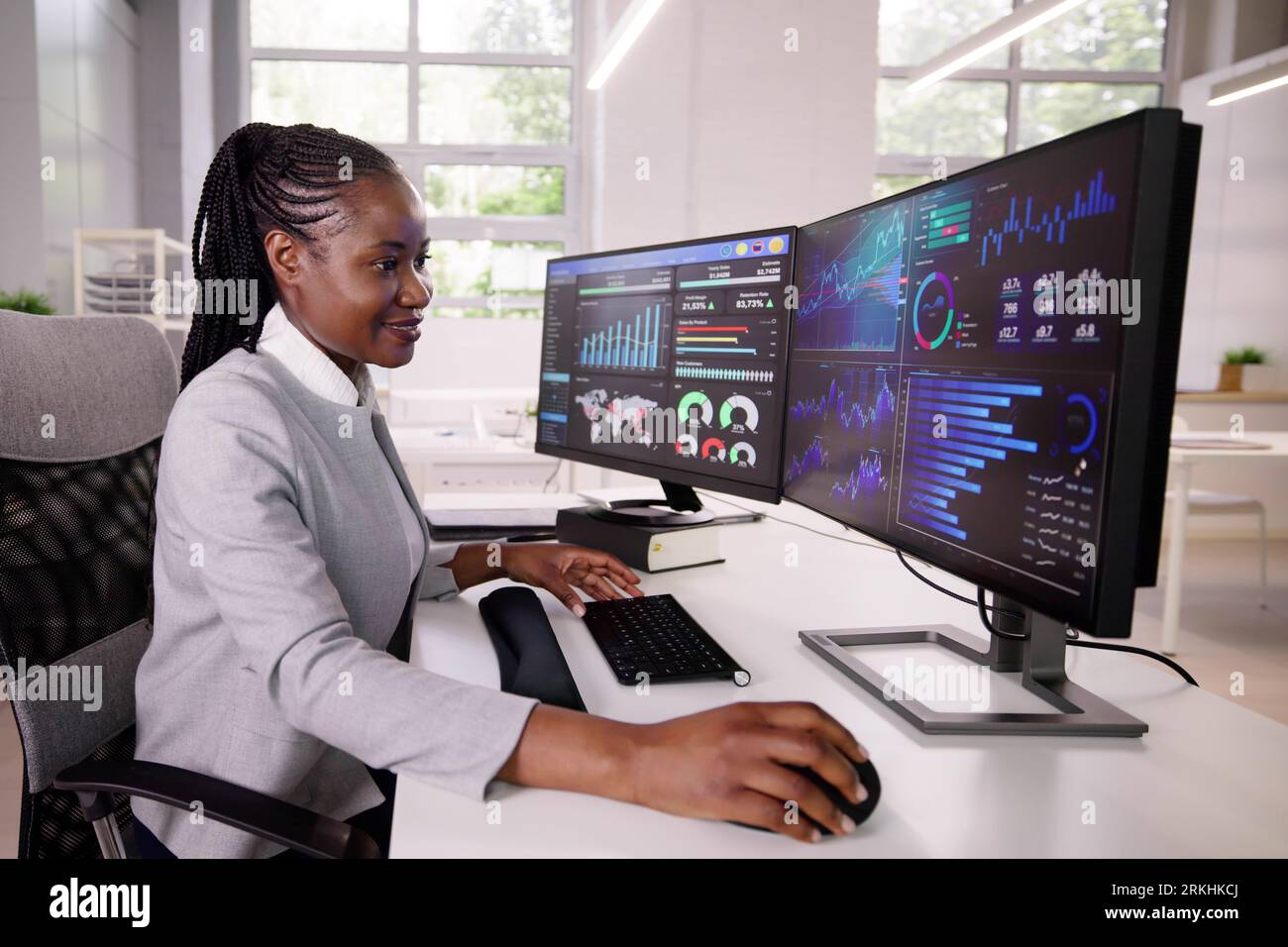 Analyst Woman Looking At Business Data Analytics Dashboard Stock Photo ...