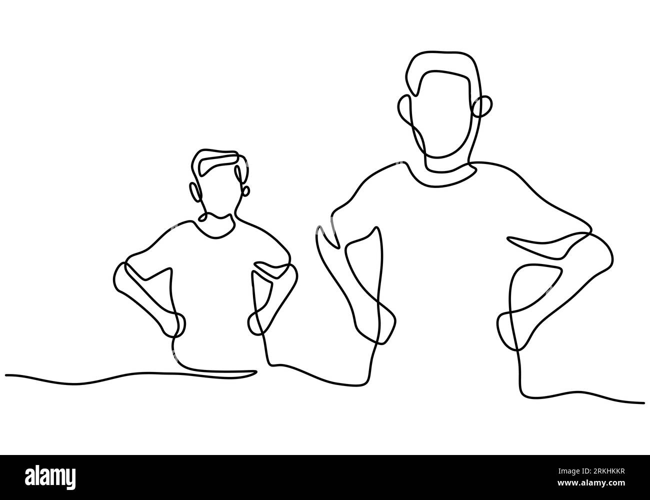 Father and his child continuous one line drawing. A young daddy and his ...