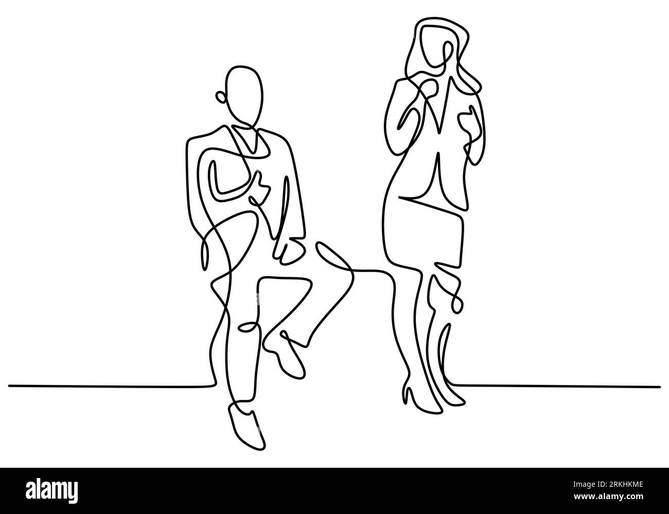 Continuous line drawing of two professional business people ...
