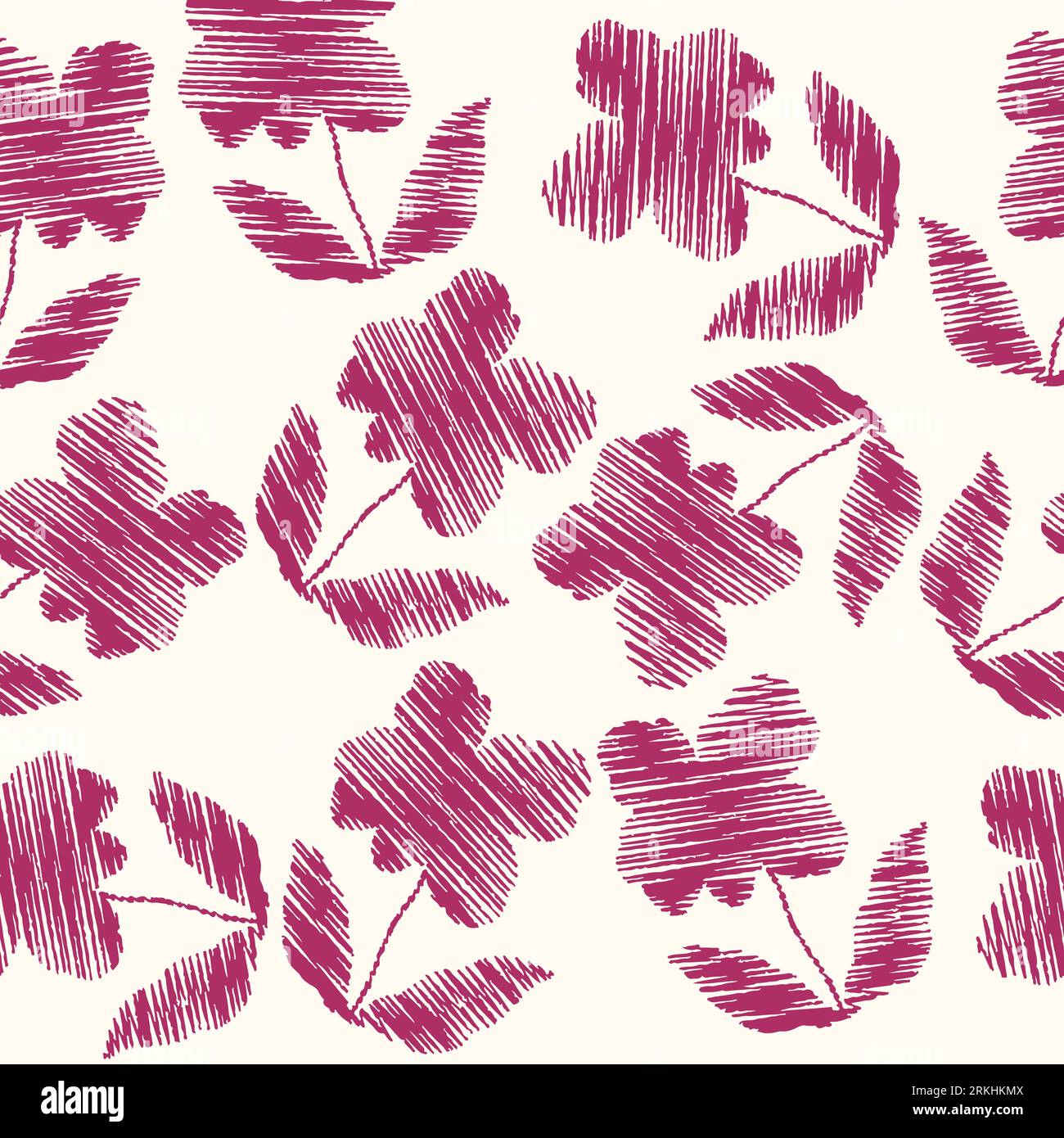 Hibiscus Flower Pattern with Scribble Line Style. Seamless Floral ...