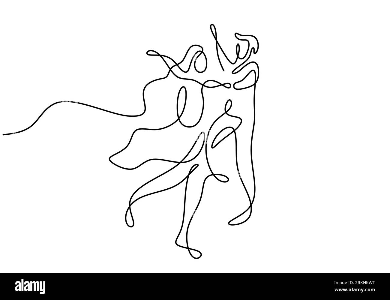 One line drawing of young happy couple male and female is dancing ...