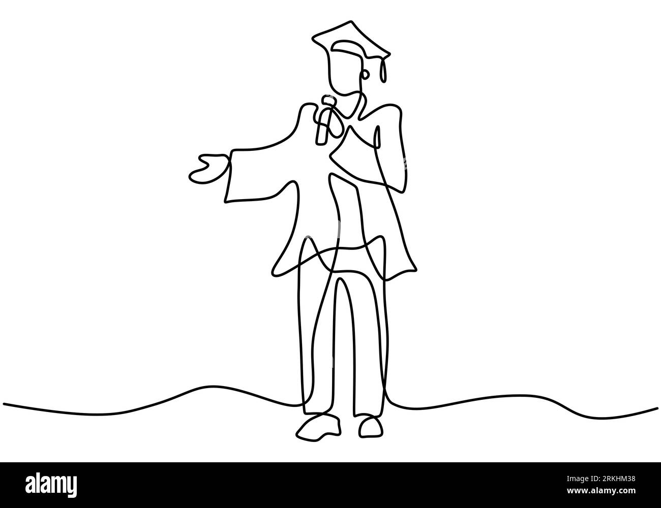 Continuous line art drawing of graduation student made a speech. Young ...