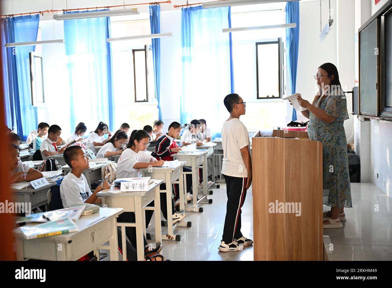 Shulan, China's Jilin Province. 24th Aug, 2023. Students attend class ...