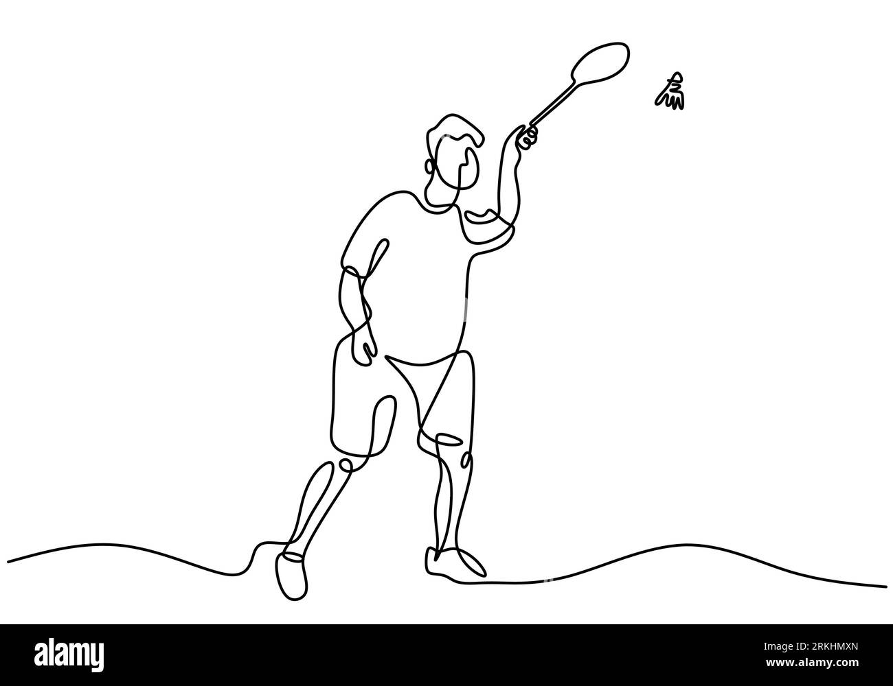 Continuous line drawing of man playing badminton. Character a badminton ...