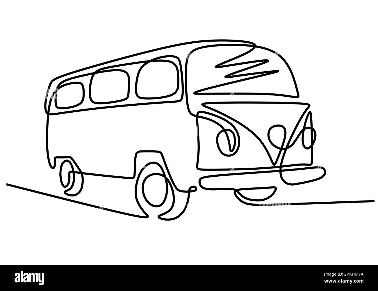 Continuous one single line drawing of vintage classical VW car. Old ...