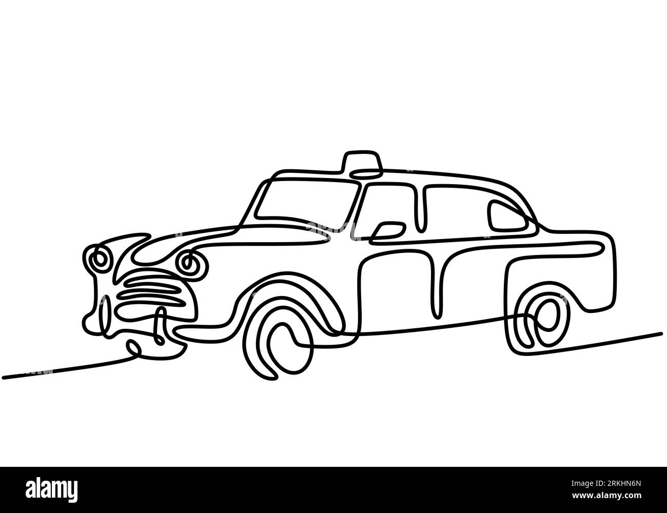 Retro car in continuous line art drawing style. Classical sedan car ...