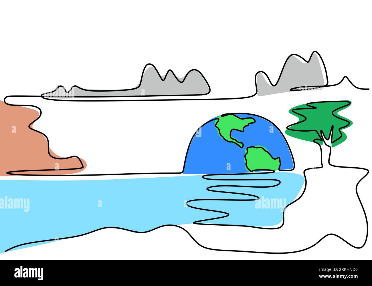 One continuous line drawing of earth planet with beautiful natural view ...