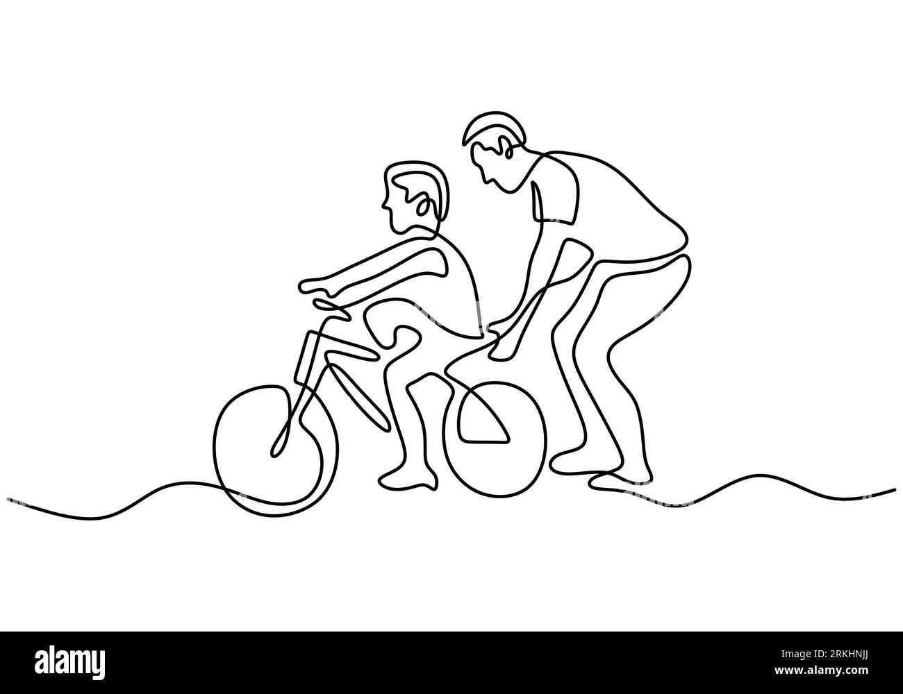 Continuous one single line drawing of young father help his son ...