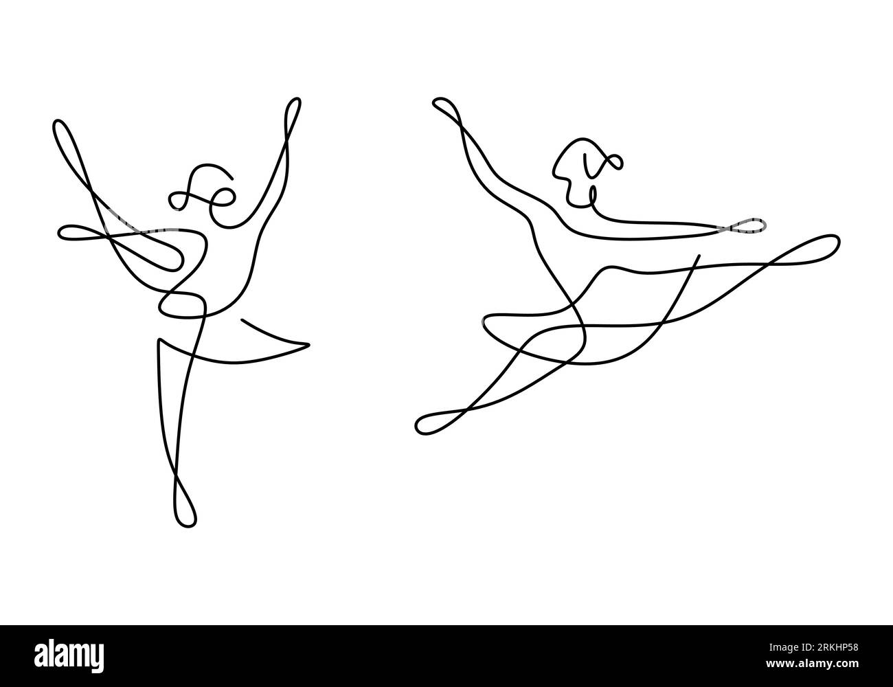 Continuous line drawing of two woman ballet dancer. Two young beautiful ...