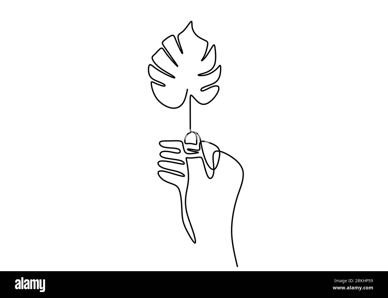 One line drawing of plant in hand isolated on white background ...