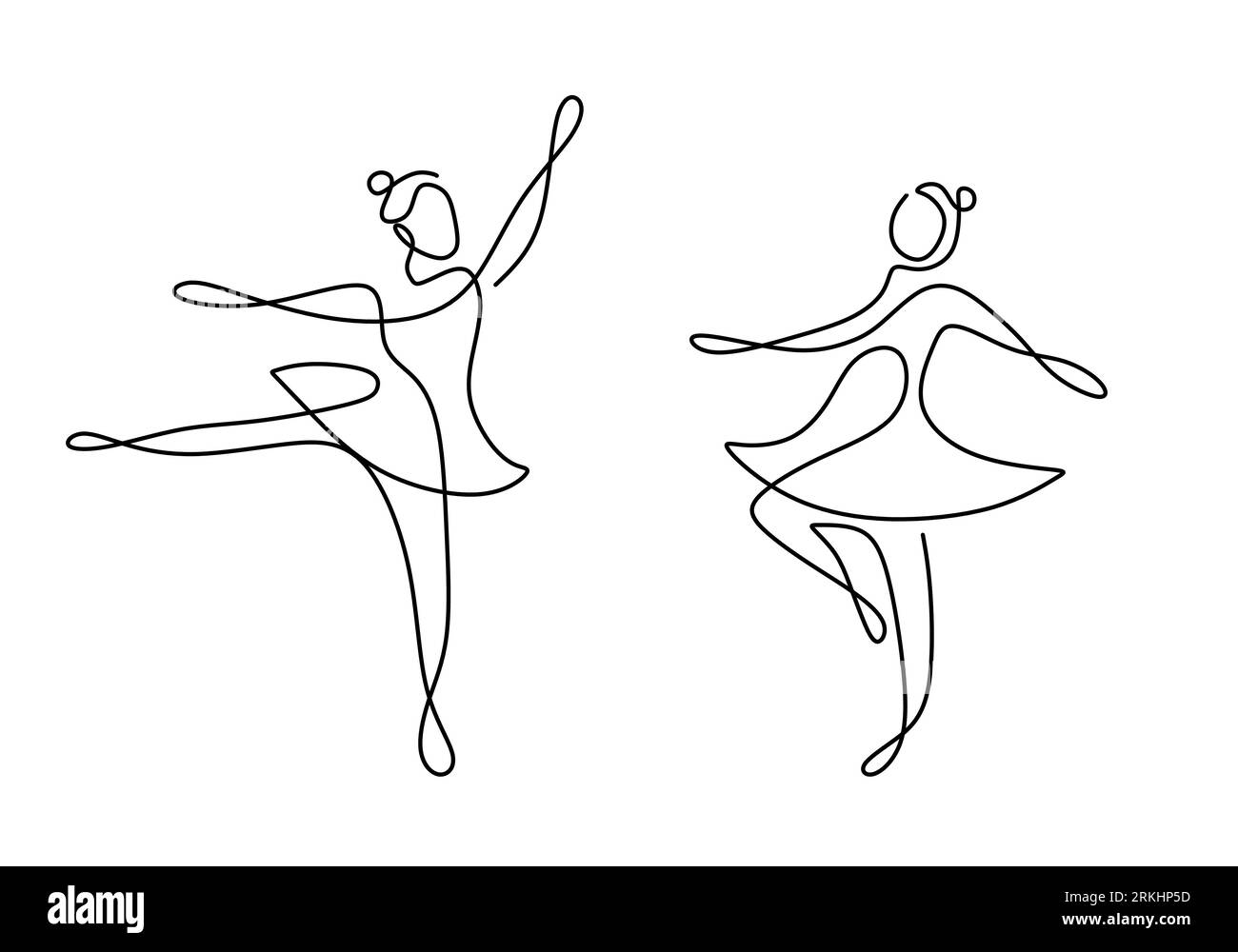 Continuous line drawing of two woman ballet dancer. Two young beautiful ...