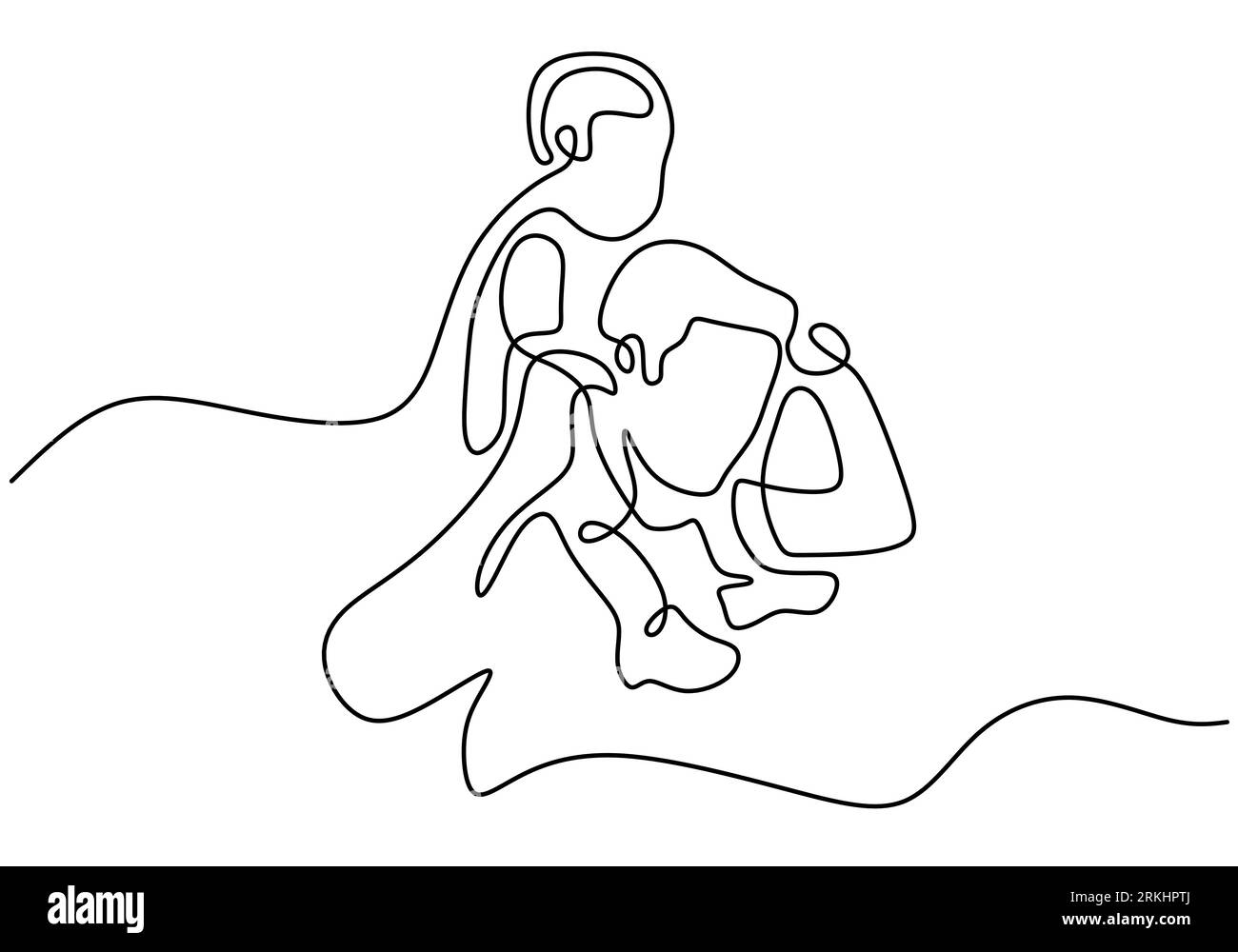 One continuous single line drawing of a daddy carries the child on the ...