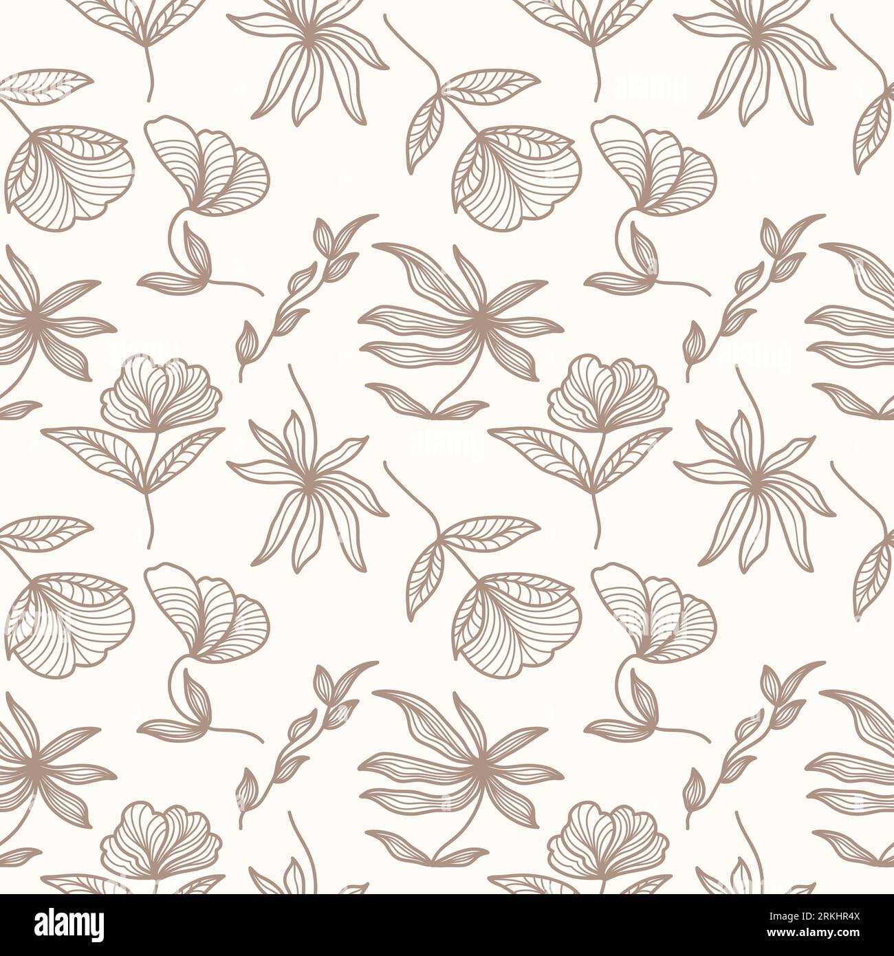 Seamless Cream Floral Pattern on White Background. Floral Motif for ...