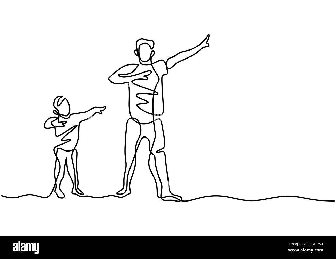 Father and his child continuous one line drawing. A young daddy and his ...