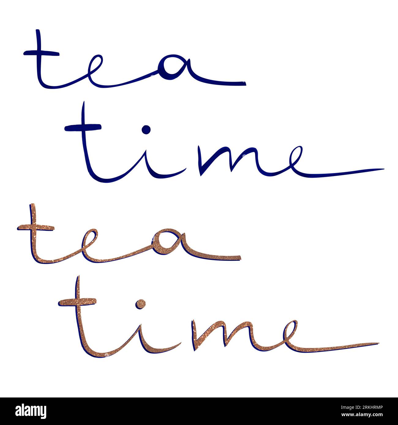 The inscription TEA TIME. Watercolor lettering, decorated with gold ...