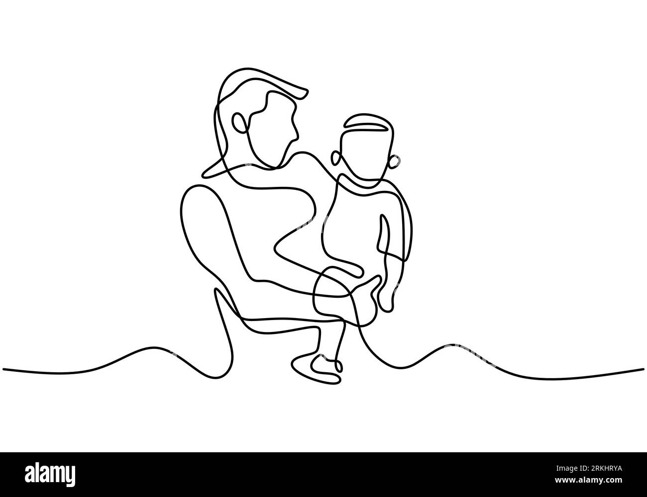 Father holding his little child one continuous hand drawn line art ...