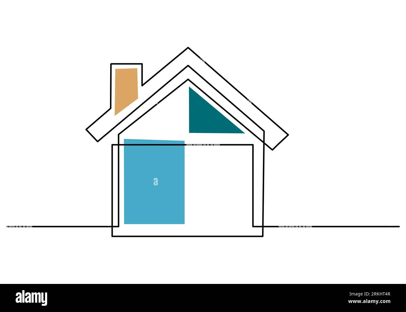 Continuous line drawing of house with chimneys. Home architectural ...