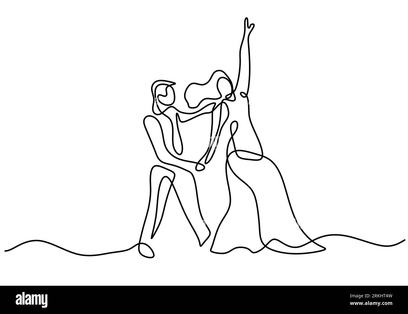 Continuous one line drawing of couple dance isolated on white ...
