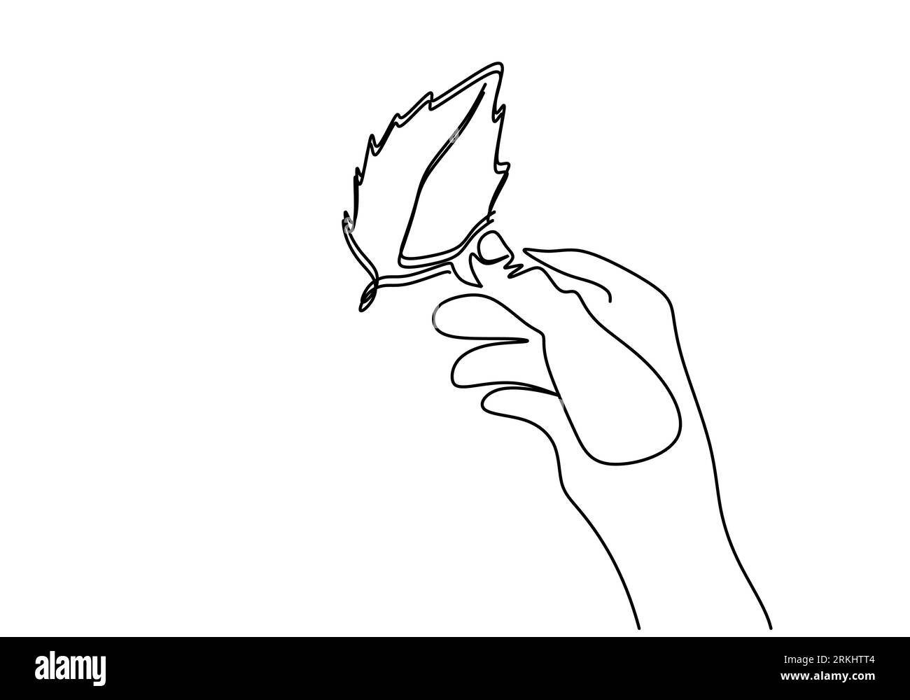 One line drawing of plant in hand isolated on white background ...