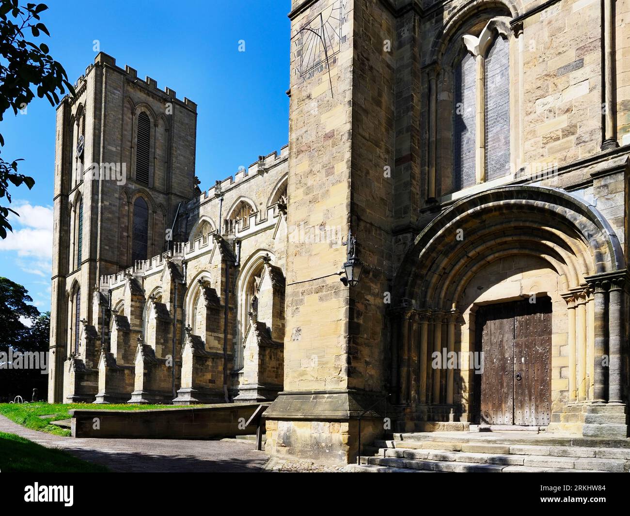 Ripon Cathedral showing the Romanesque entrance to the South Transept ...