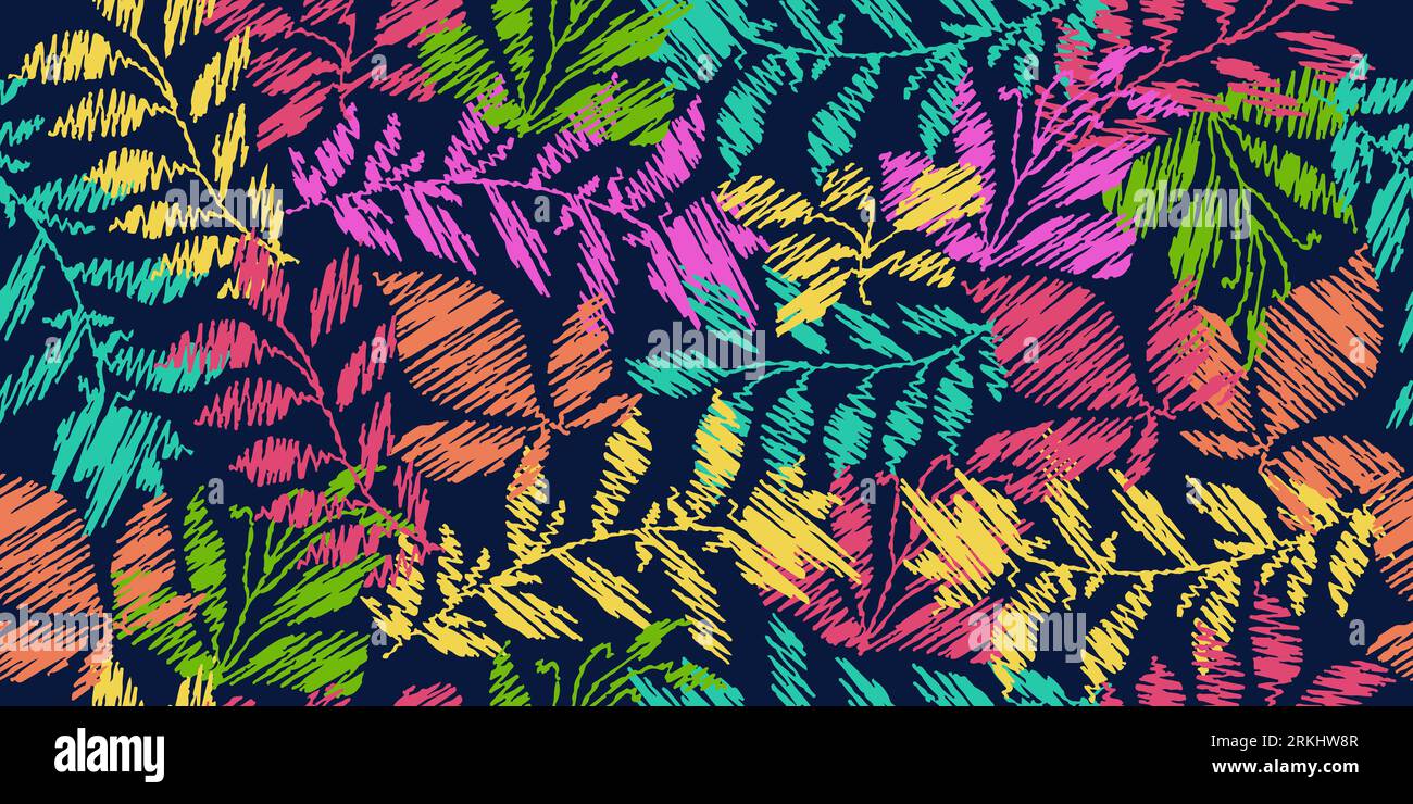 Abstract and Colorful Flower Pattern with Scribble Line Art Style ...