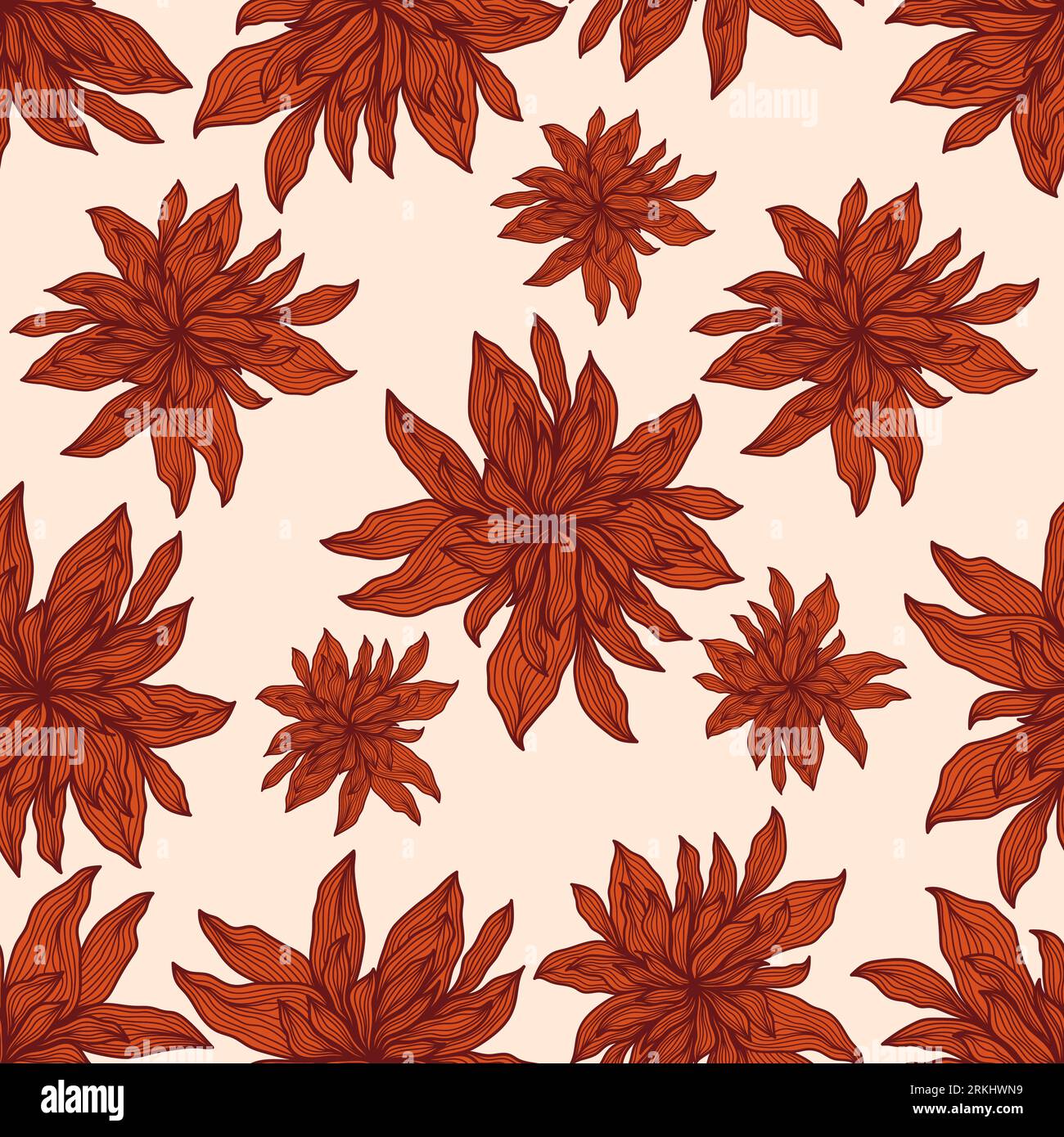 Red Dahlia Flower Pattern with Hand Drawn Style. Seamless Flower ...