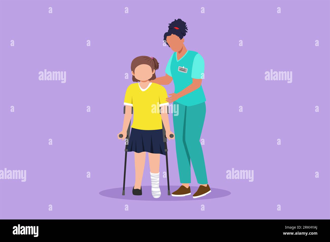 Cartoon flat style drawing little girl patient learn walking using ... Cartoon flat style drawing little girl patient learn walking using ...