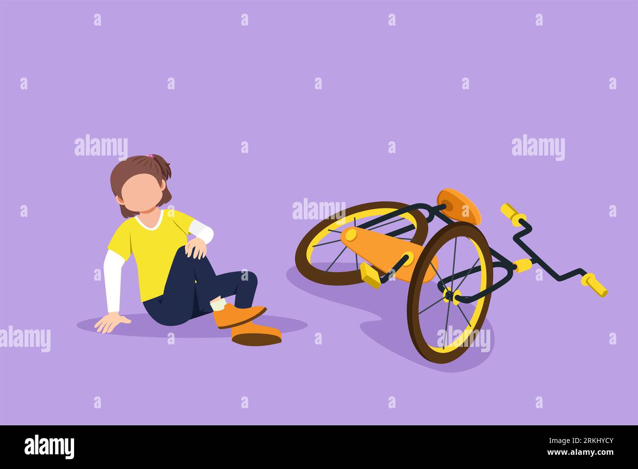 Cartoon flat style drawing sad pretty little girl hurt fallen off the ...