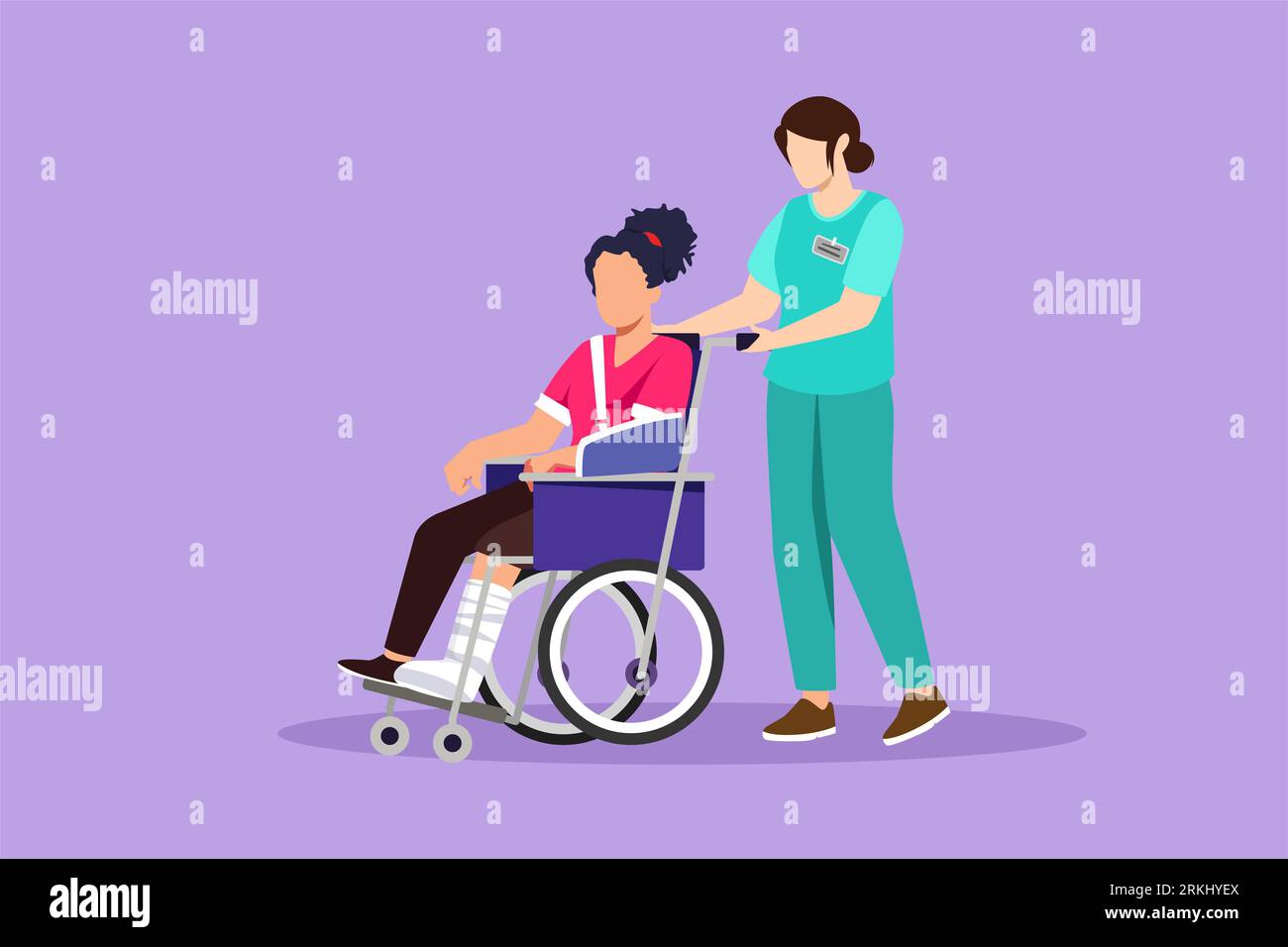 Character flat drawing disabled woman patient in wheelchair and doctor ...