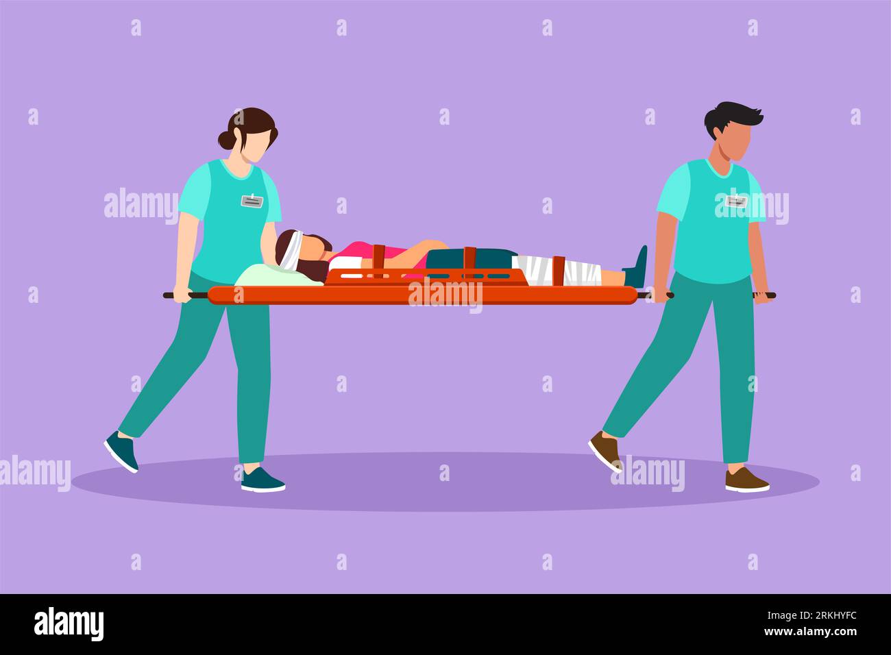 Graphic flat design drawing paramedic team of woman doctors moving with ...