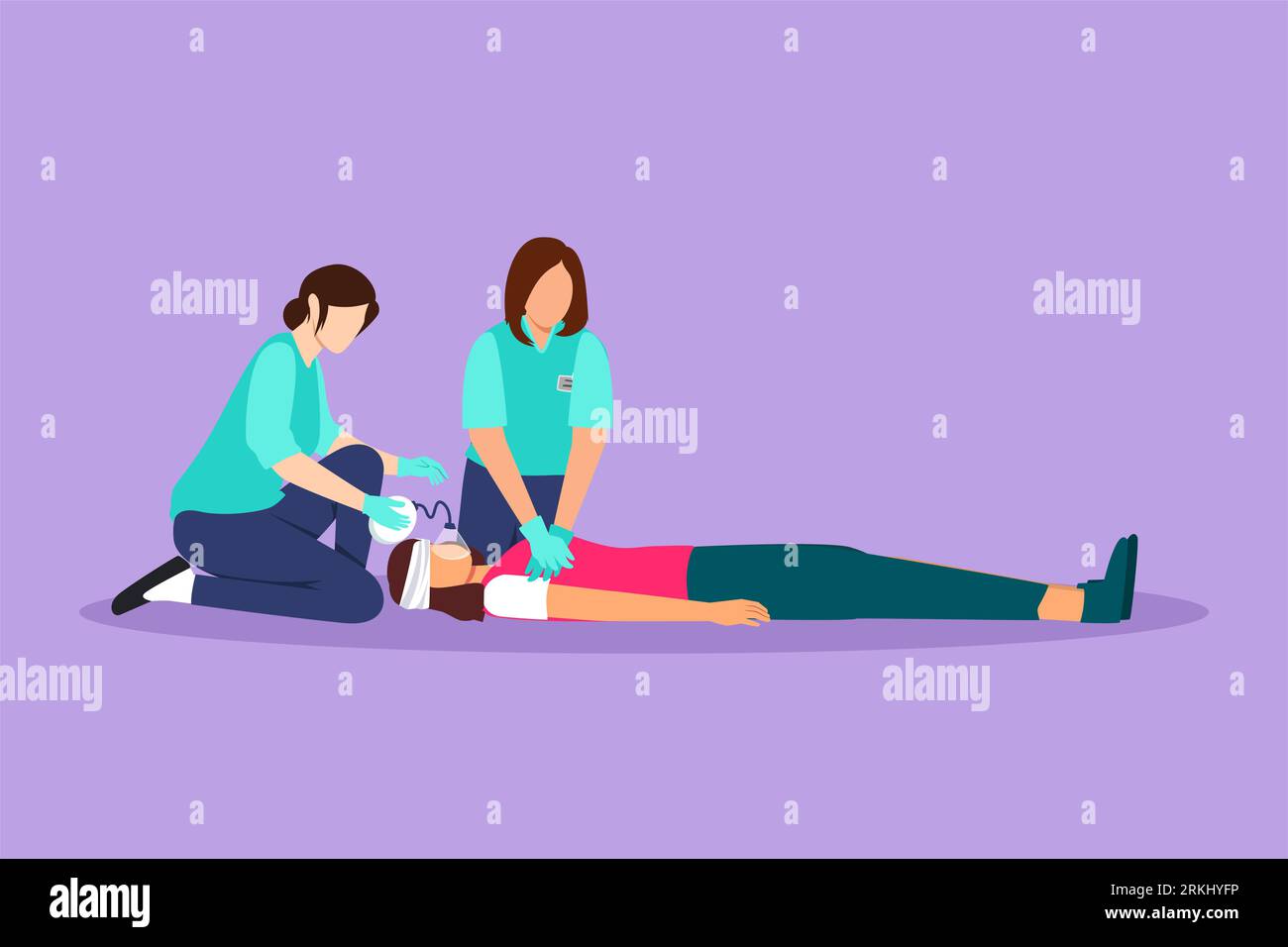 Graphic flat design drawing paramedic giving indirect heart massage ...