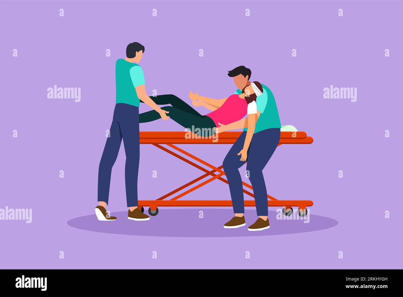 Graphic flat design drawing unconscious woman patient in emergency room ...