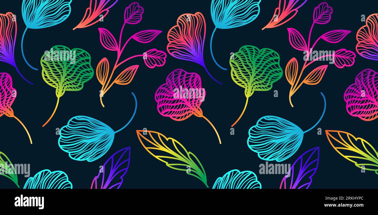 Colorful Seamless Floral Pattern with Gradient Style. Hand Drawn Flower ...