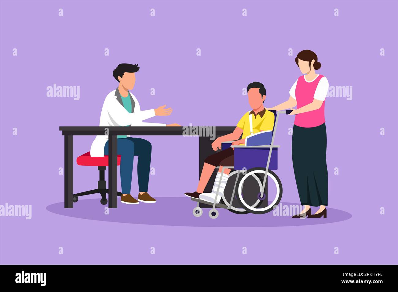 Cartoon flat style drawing doctor and patient. Practitioner doctor man ...