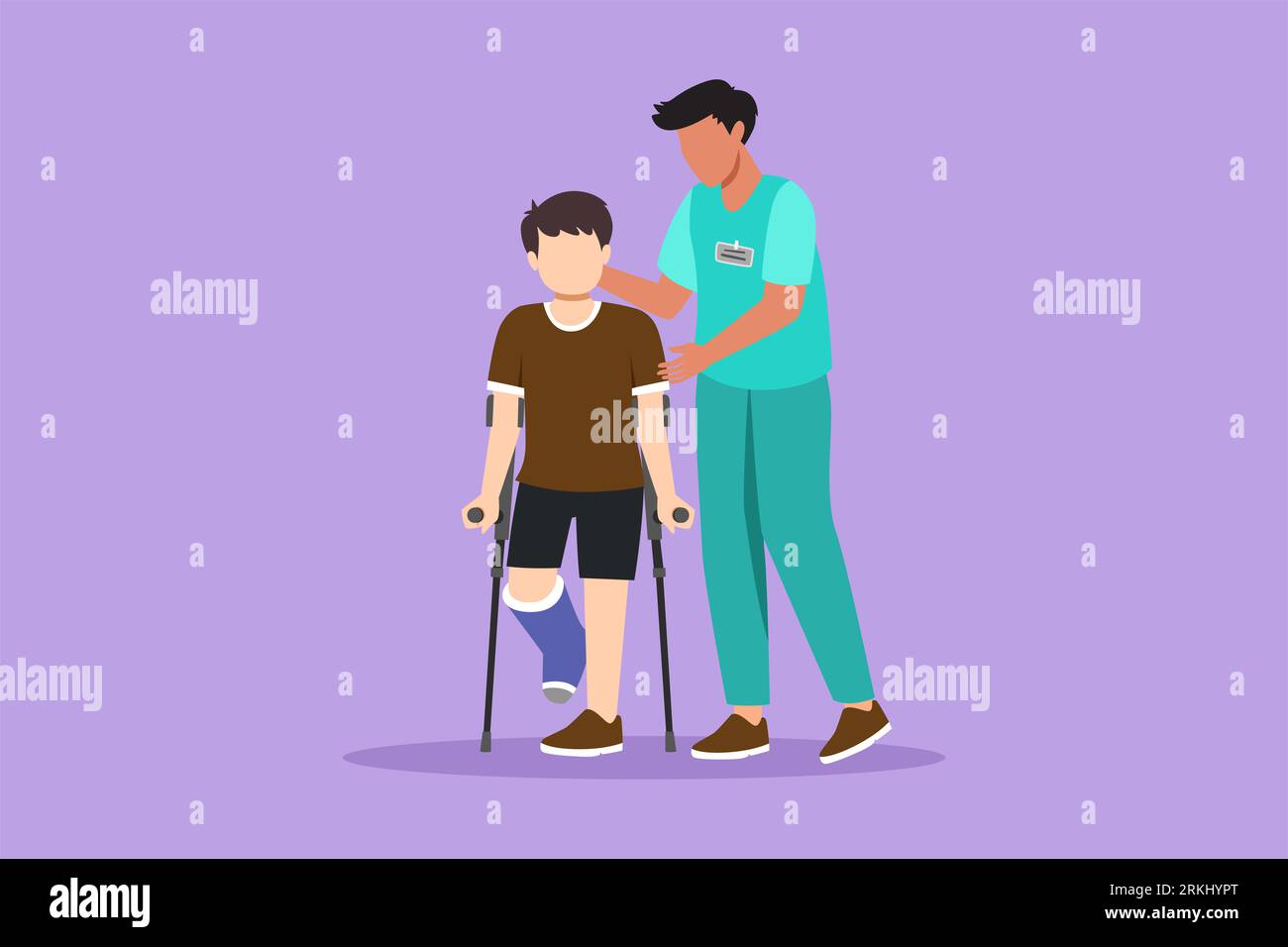 Cartoon flat style drawing rehabilitation center. Little boy patient ... Cartoon flat style drawing rehabilitation center. Little boy patient ...