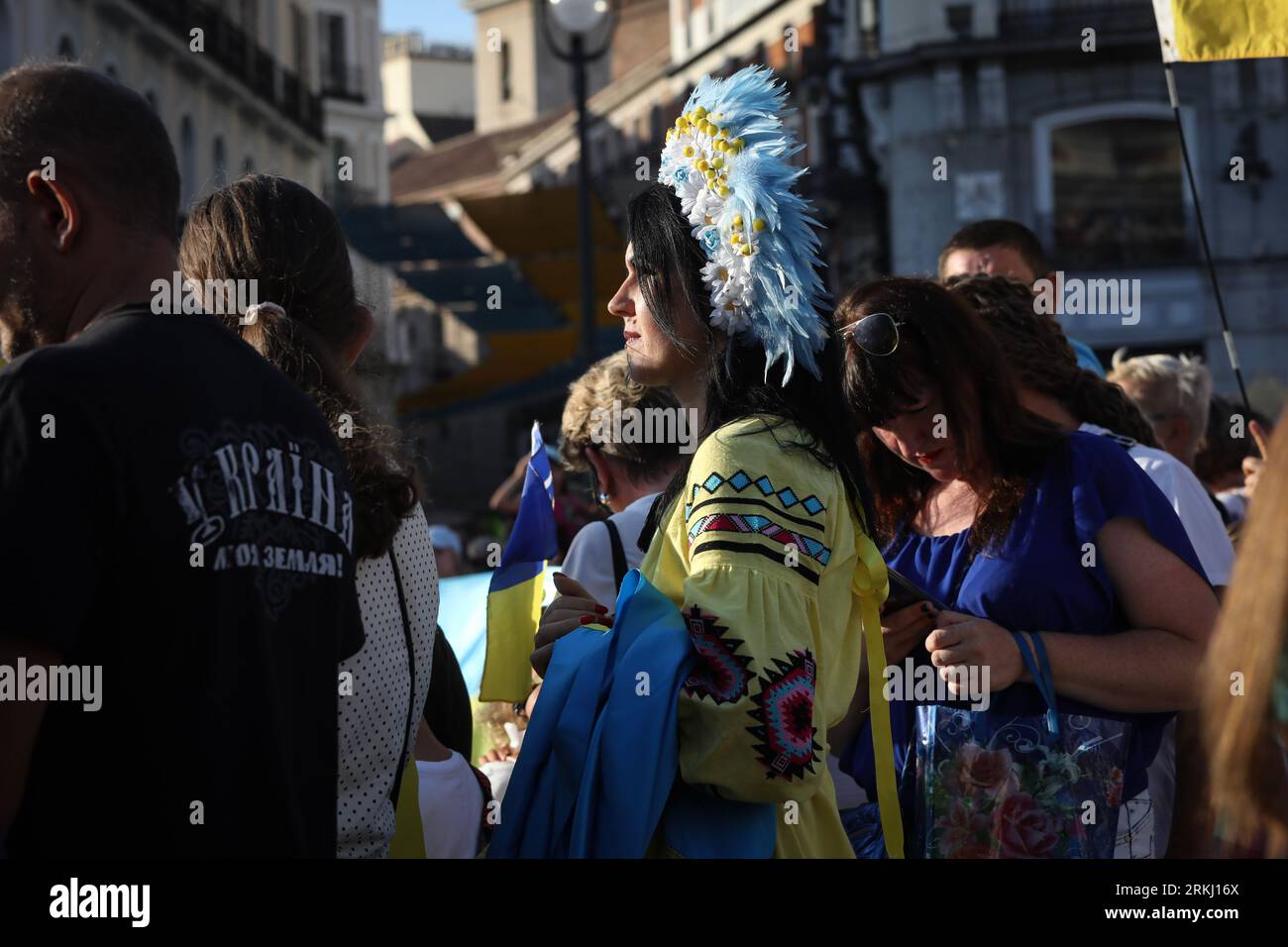 A Ukrainian woman dressed in a typical costume of her country seen ...