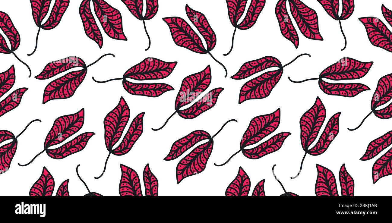 Elegant Red Flower Pattern with Hand Drawn Style. Vintage Seamless ...