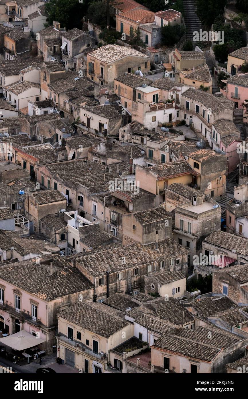 General view of the cityscape in Modica, Italy. Modica is a Sicilian ...