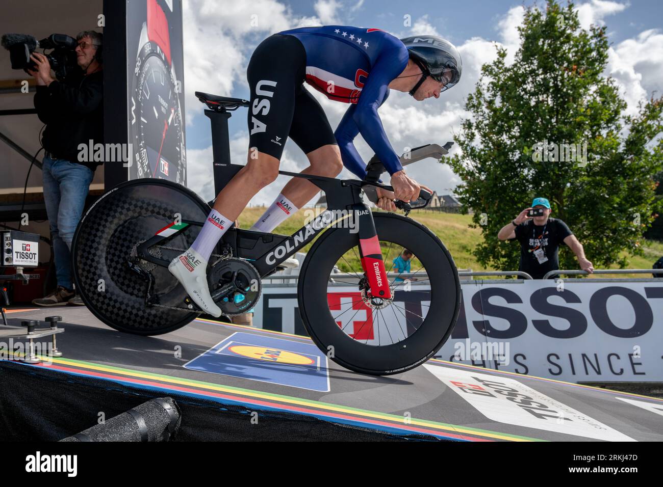 Brandon McNulty rides down the start ramp in the Elite Men's Individual ...