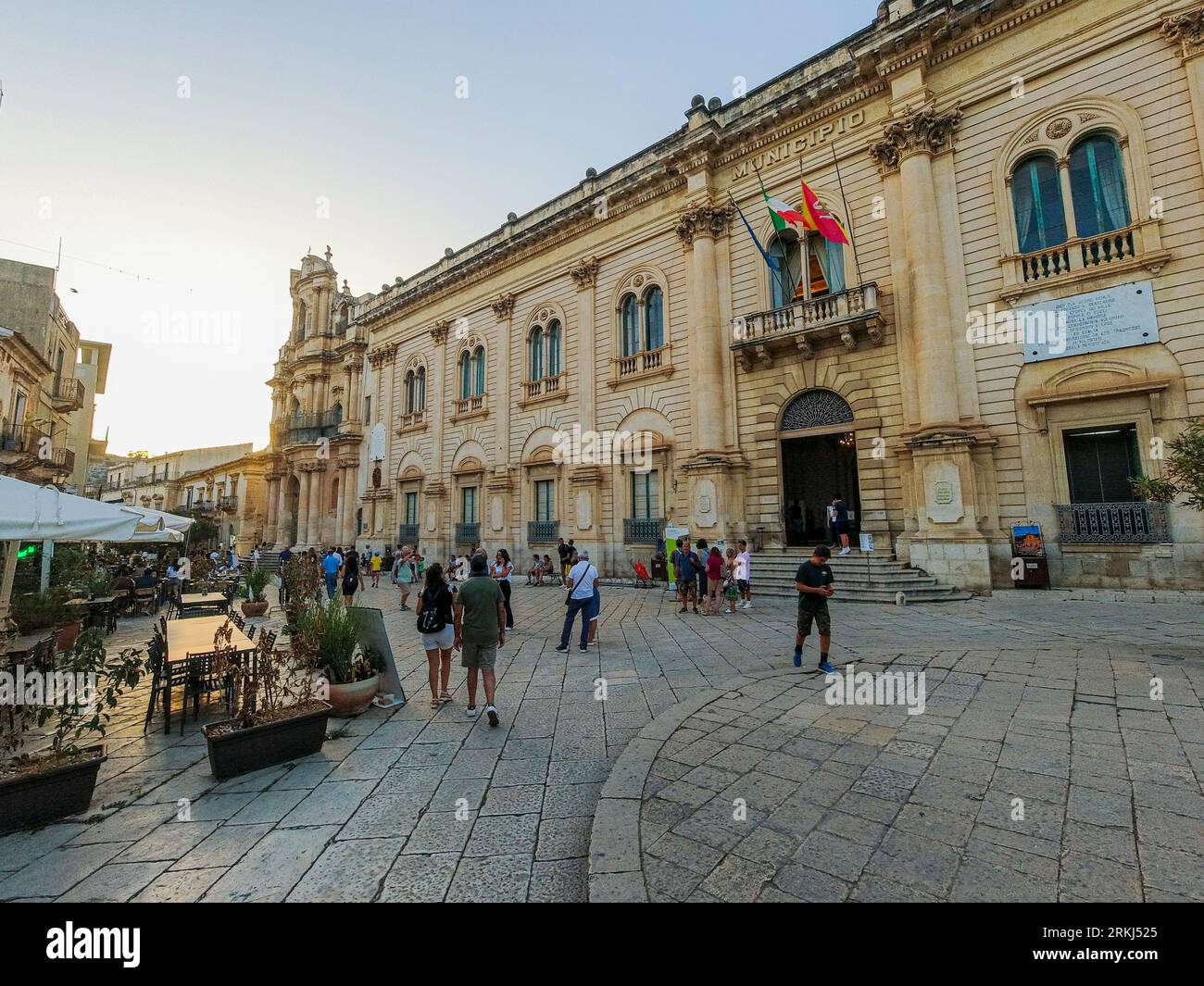 General view of the ancient Baroque town of Scicli in Sicily, Italy ...