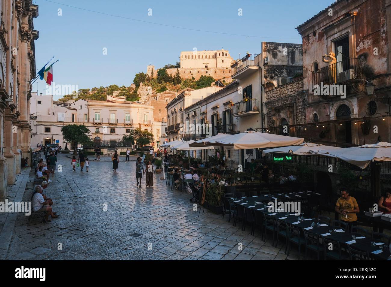 General view of the ancient Baroque town of Scicli in Sicily, Italy ...